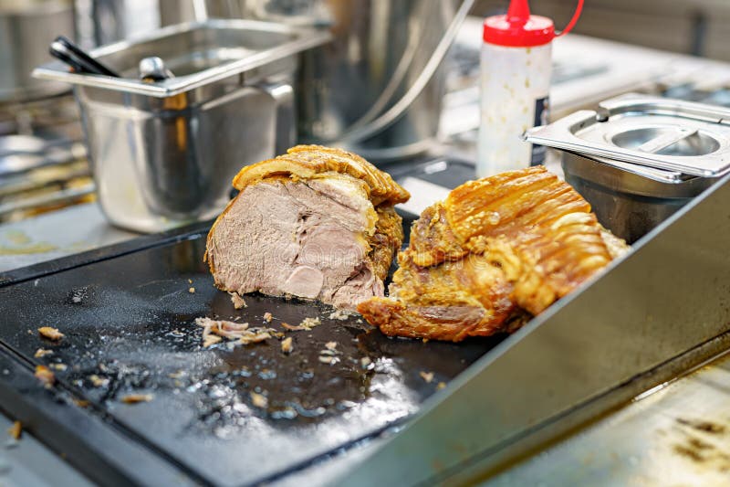 Baked Boiled Pork in the Oven for Preparing a Dish in a Restaurant ...