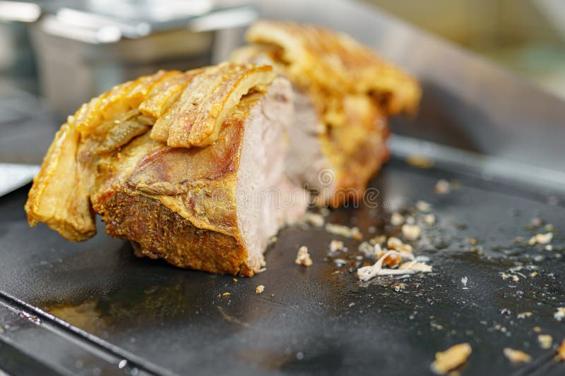 Baked Boiled Pork in the Oven for Preparing a Dish in a Restaurant ...
