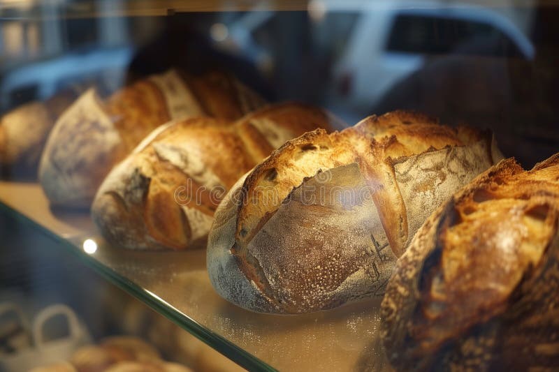 Baked Bread with a Crispy Crust in a Glass Display Stock Photo - Image ...