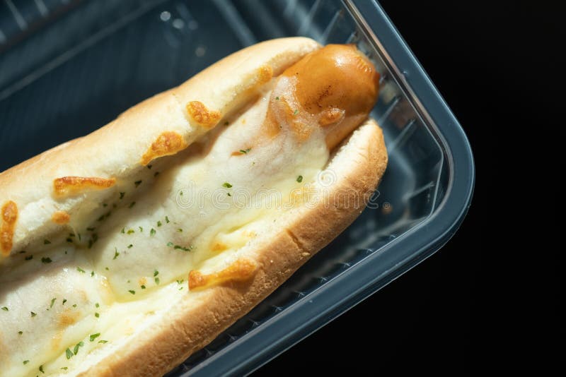 Baked Bread Hot Dog with Cheese Stock Photo - Image of dish, cooked ...