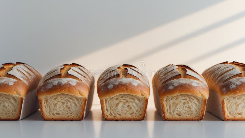 Baked Bread Loaves Aligned in a Perfect Row Stock Photo - Image of ...