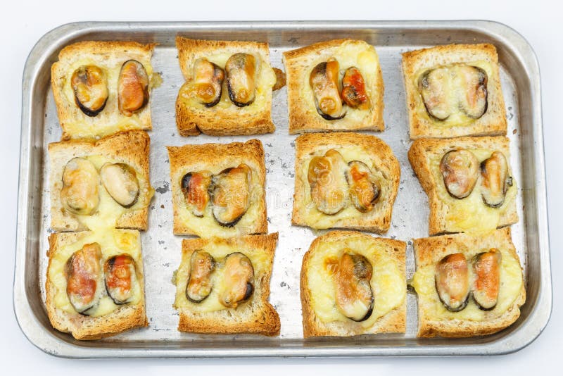 Baked Bread with Mussel and Cheese Stock Photo - Image of bake, healthy ...