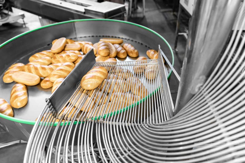 Baked Breads on Automatic Production Line Bakery from Hot Oven Stock ...