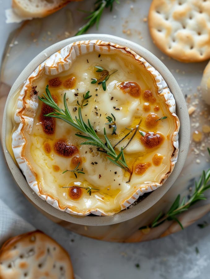 Baked Brie with Herbs and Crackers on a Marble Surface. Stock Image - Image of gourmet, savory ...