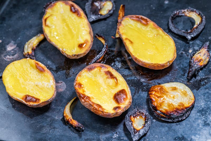 Baked Burnt Potato with Onion Slices Stock Image - Image of dessert ...