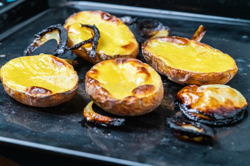 Baked Burnt Potato with Onion Slices Stock Image - Image of organic ...