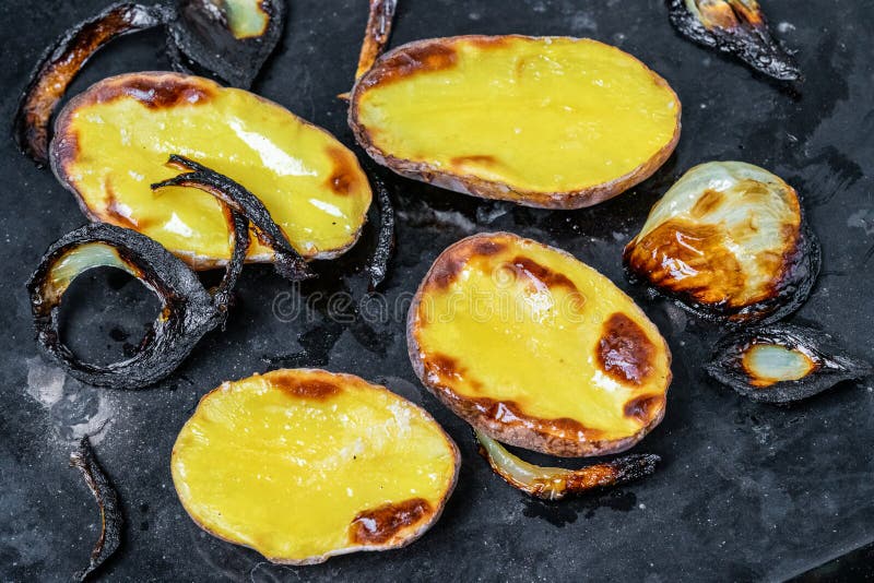 Baked Burnt Potato with Onion Slices Stock Image - Image of salt, meal ...