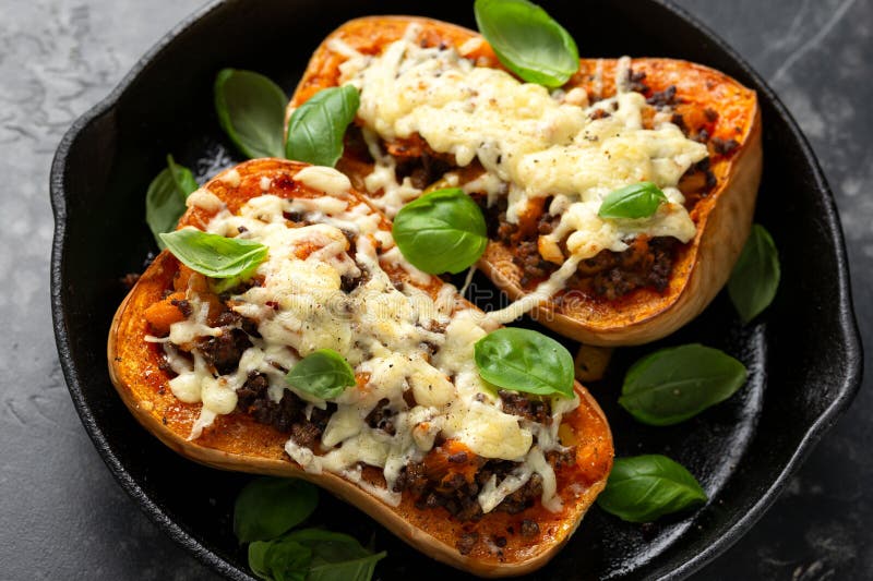 Baked Butternut Squash Pumpkin Stuffed with Ground Beef, Vegetables and ...