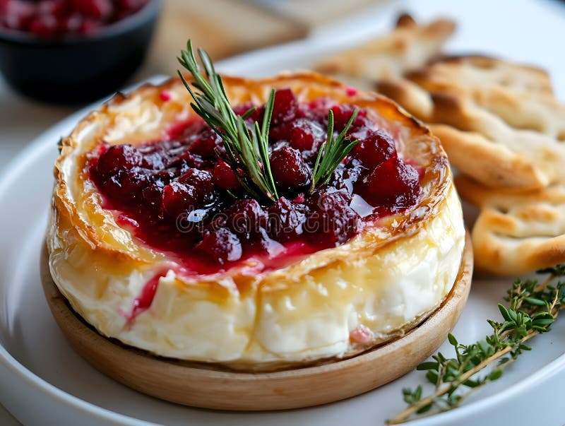 Baked Camembert with Cranberry Sauce Stock Illustration - Illustration ...