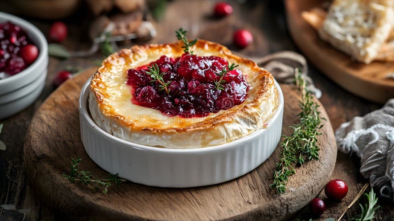 Baked Camembert with Cranberry Sauce Stock Illustration - Illustration ...