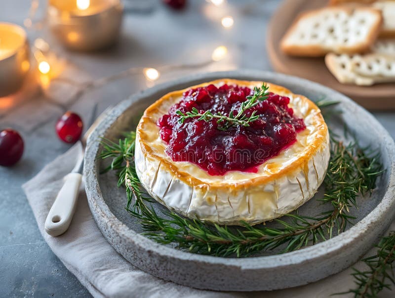 Baked Camembert with Cranberry Sauce Stock Illustration - Illustration ...