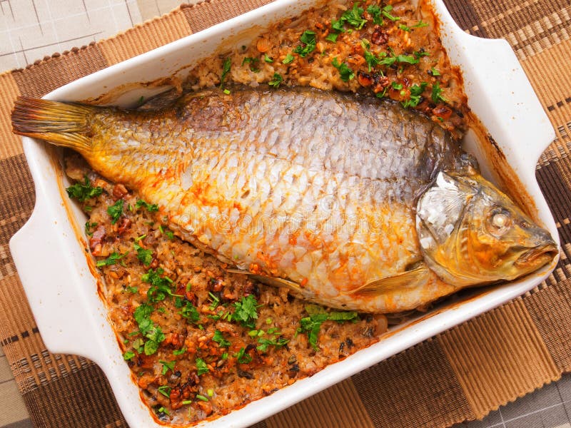 Baked carp stock image. Image of cooked, recipe, prepared - 76722341