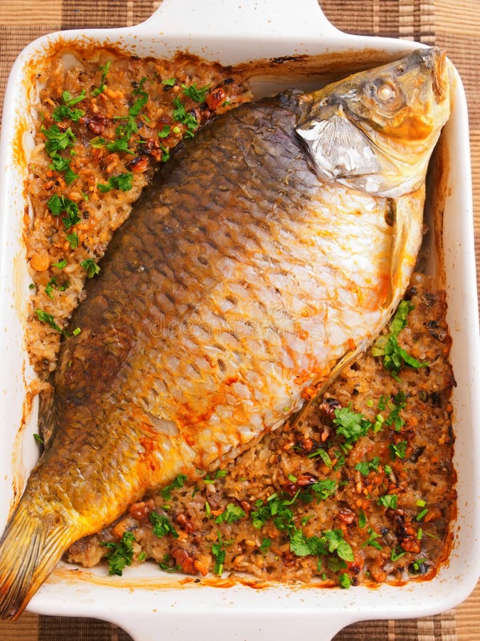 Baked carp stock image. Image of prepared, recipe, cooked - 76722309