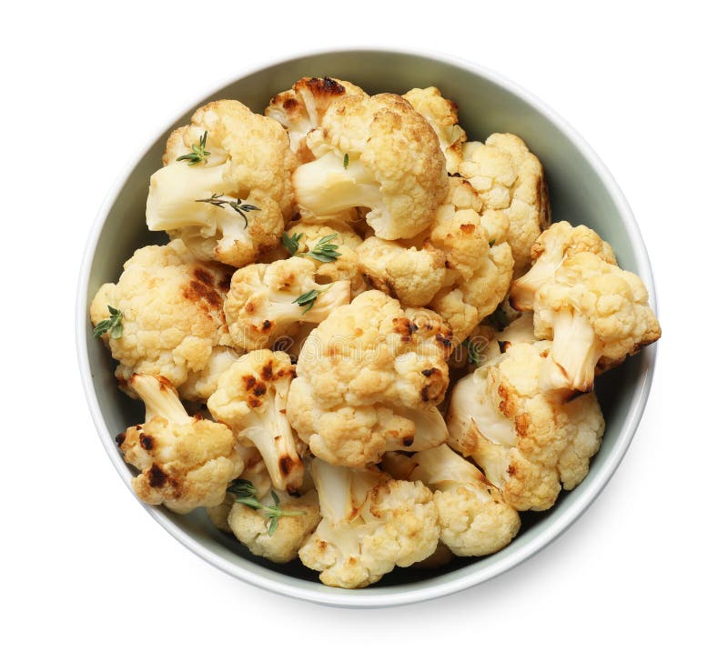 Baked Cauliflower in Bowl on White Background, Top View Stock Image ...