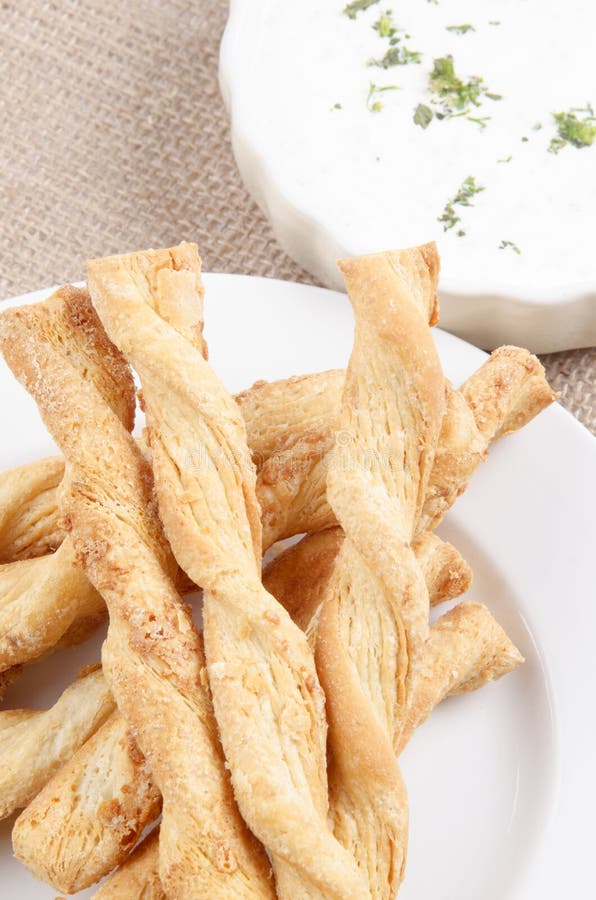 Baked Cheese Sticks with Dip Stock Photo - Image of porcelain, wood ...