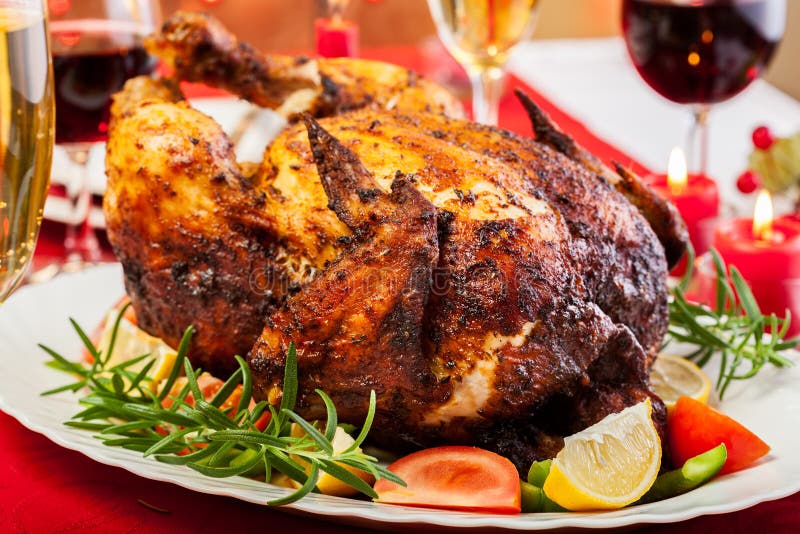 Baked Chicken for Christmas Dinner Stock Photo - Image of chicken ...