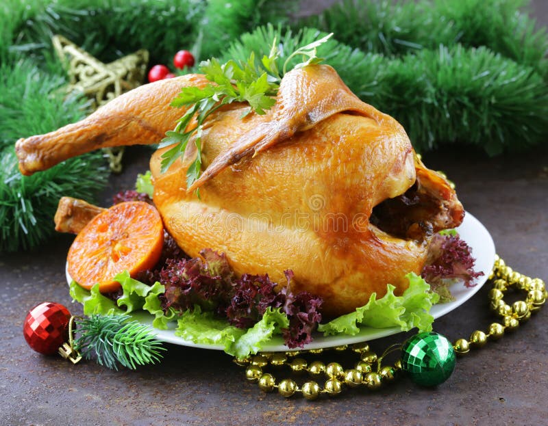 Baked Chicken for Festive Dinner, Christmas Stock Image - Image of ...