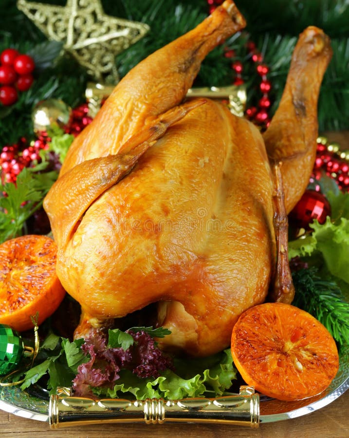 Baked Chicken for Festive Dinner, Christmas Stock Photo - Image of food ...