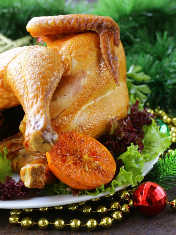 Baked Chicken for Festive Dinner, Christmas Stock Photo - Image of ...