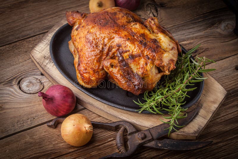 Baked chicken. stock image. Image of poultry, decoration - 71955343