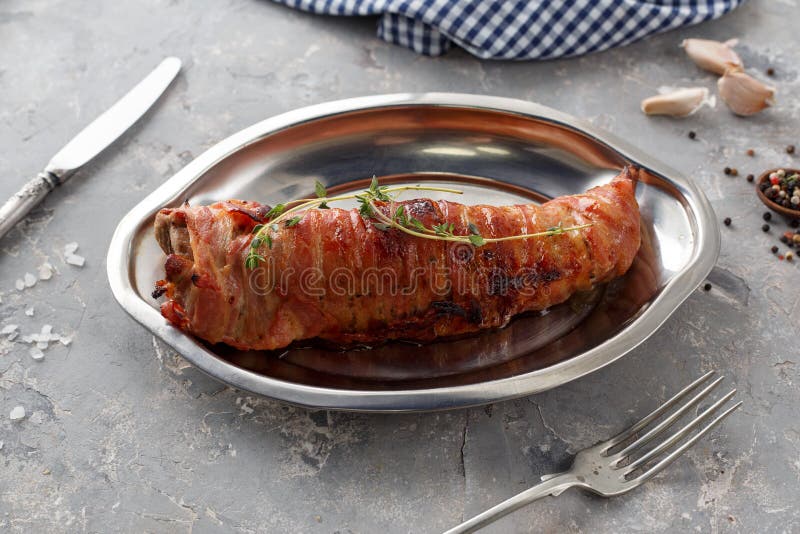 Chicken Roll with Bacon Stuffed Mushrooms Stock Image - Image of ...