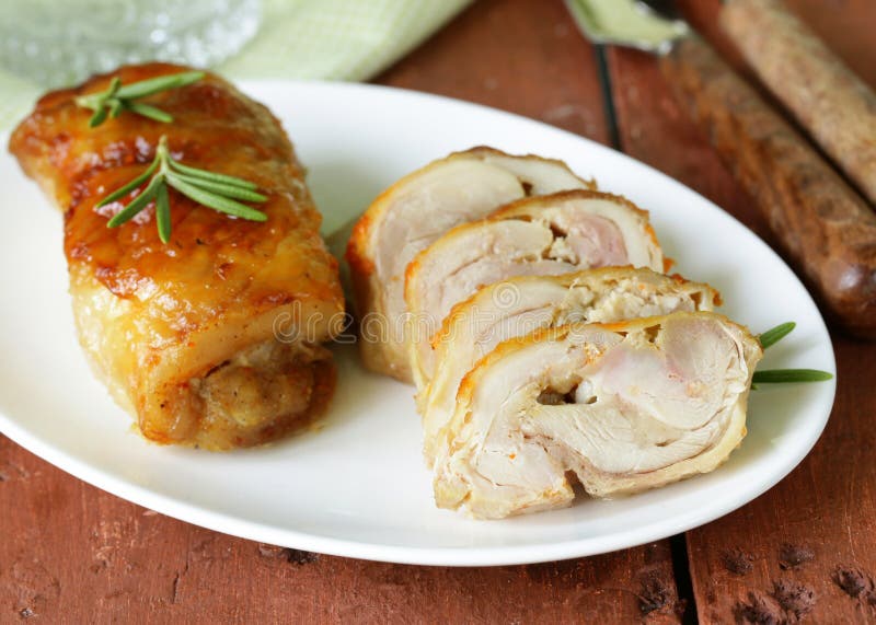 Baked Chicken Roulade with Garlic Stock Image - Image of roasted ...