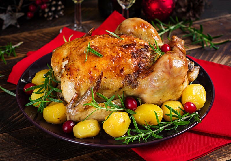 Baked Chicken or Baked Turkey. the Christmas Table is Served with a ...