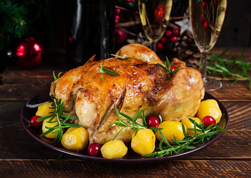 Baked Chicken or Baked Turkey. the Christmas Table is Served with a ...