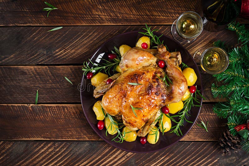 Baked Chicken or Baked Turkey. the Christmas Table is Served with a ...