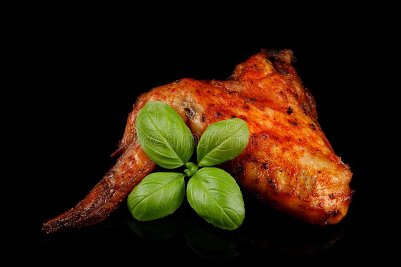 Baked Chicken Wings with Basil Stock Photo - Image of sauce, closeup ...