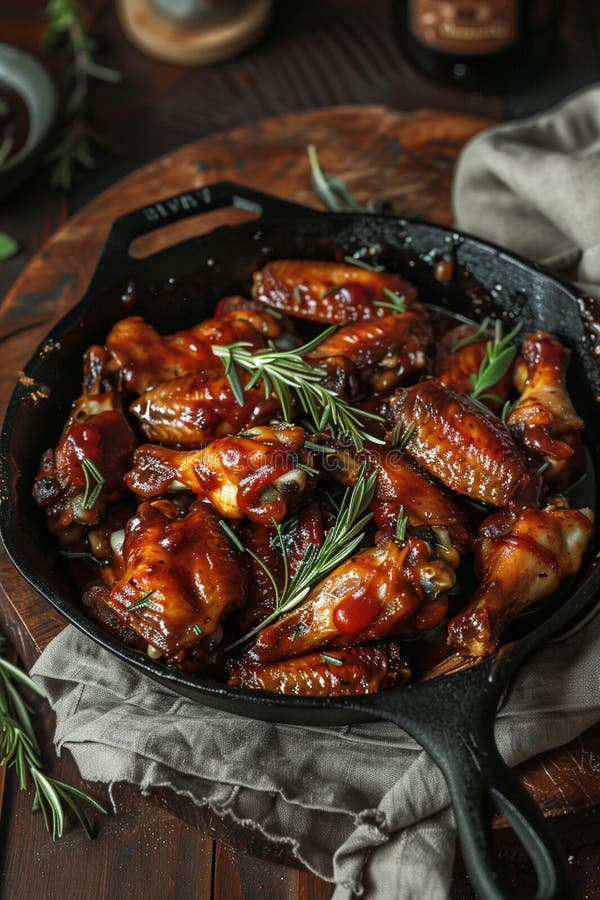 Baked Chicken Wings in Pan on Wooden Table. Top View Stock Photo ...