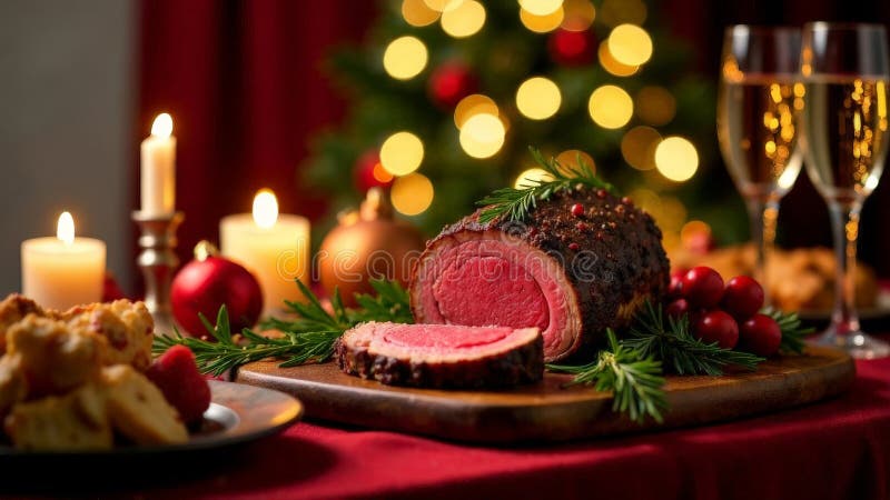 Baked Christmas Meatloaf on a Holiday Table Stock Illustration ...