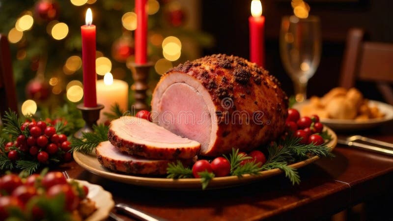 Baked Christmas Meatloaf on a Holiday Table Stock Illustration ...