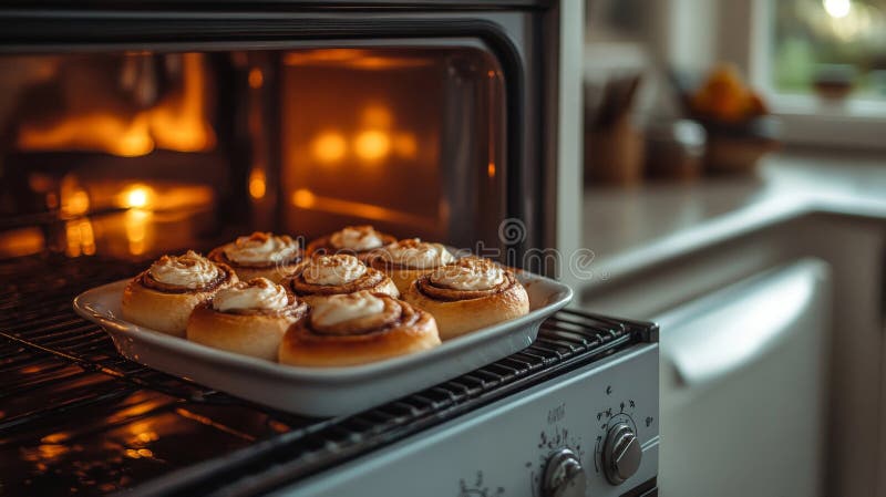 Baked Cinnamon Rolls in Oven Stock Illustration - Illustration of ...