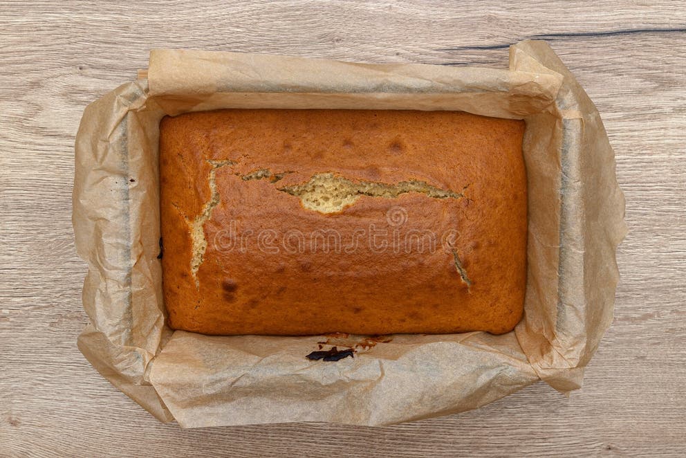 Baked Classic White Cake Placed on a Rectangular Baking Tray. Stock ...