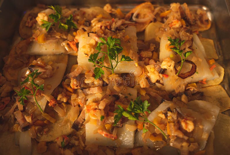 Baked cod dish stock image. Image of cuisine, butter - 272467279