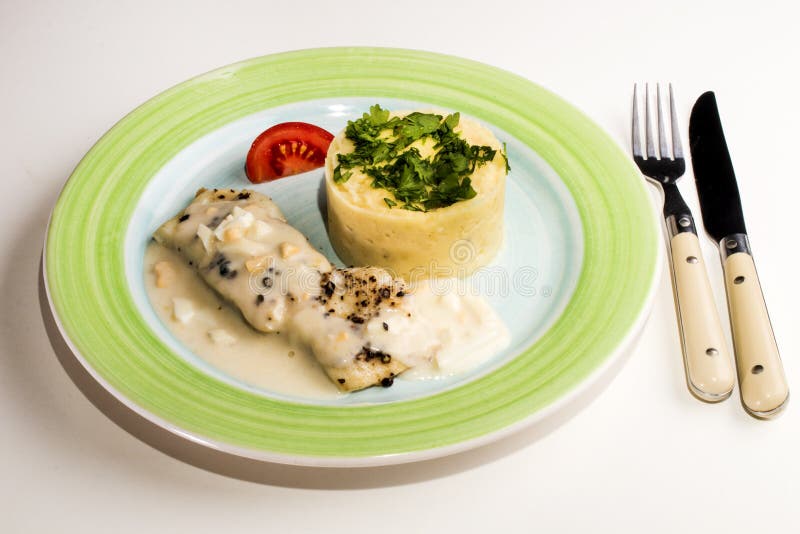Baked Cod and Egg with Mashed Potato Stock Image - Image of mash, lunch ...