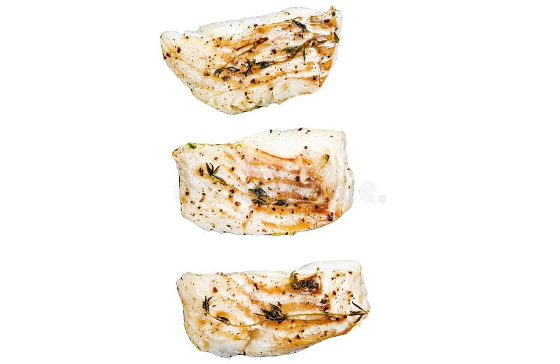 Baked Cod Fish Fillet with Spice. Isolated on White Background. Top ...