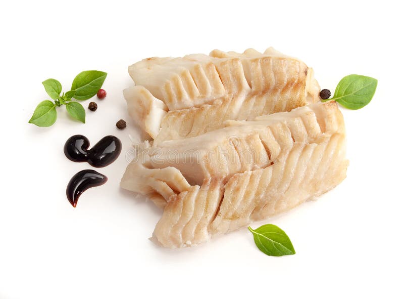 Baked cod loin with basil stock image. Image of dish - 150445365