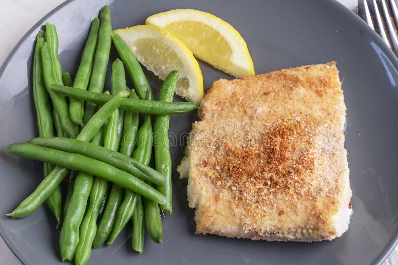 Baked Cod Served with Green Beans Stock Photo - Image of green, lunch ...