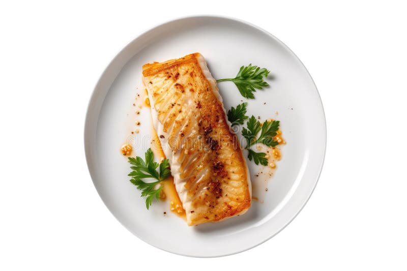 Baked Cod on White Plate, on White Background Stock Illustration ...