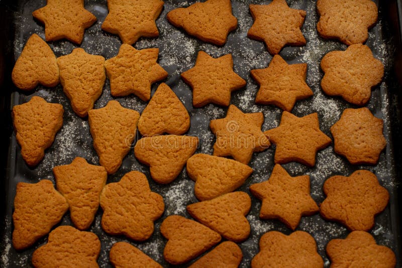 Baked Cookies of Different Shapes on a Baking Sheet Stock Image - Image ...
