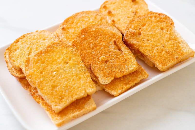 Baked Crispy Bread with Butter and Sugar Stock Image - Image of food ...