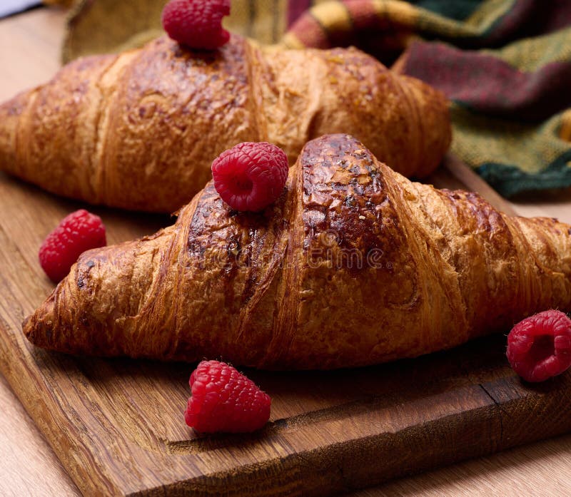 Baked Crispy Croissant on Wooden Board, Breakfast Stock Photo - Image ...