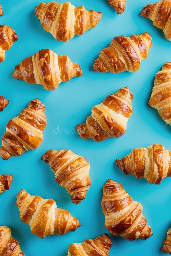 Baked Croissants on a Blue Surface Stock Image - Image of tasty ...