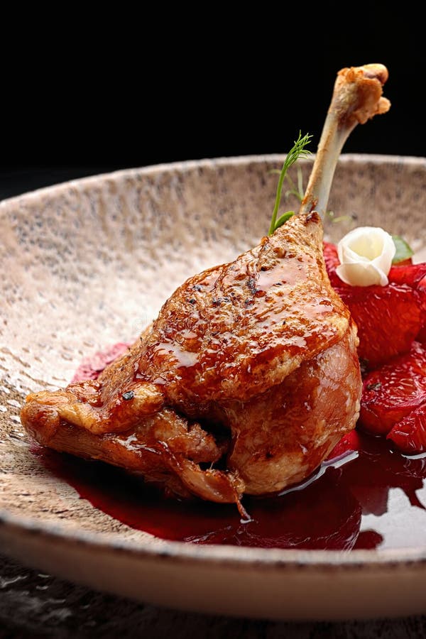 Baked Duck Leg in Sauce with Oranges Stock Image - Image of roast ...