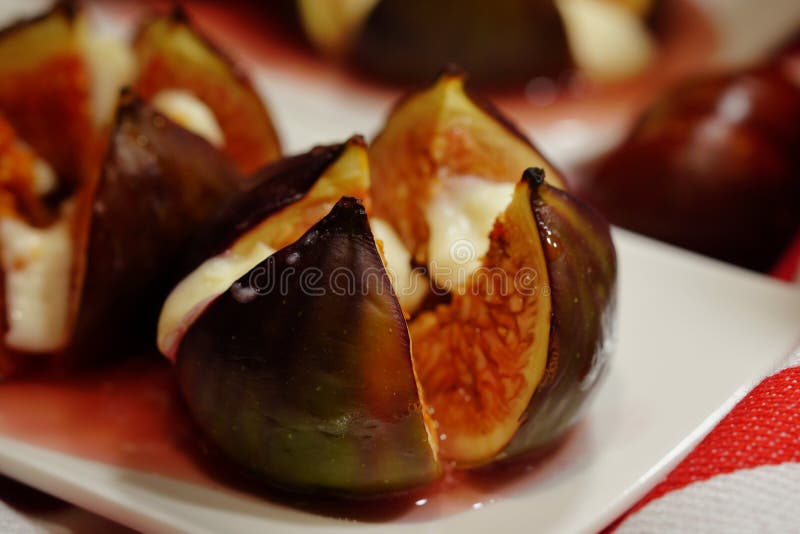 Baked Figs with Goat Cheese Stock Photo - Image of figs, white: 257990610