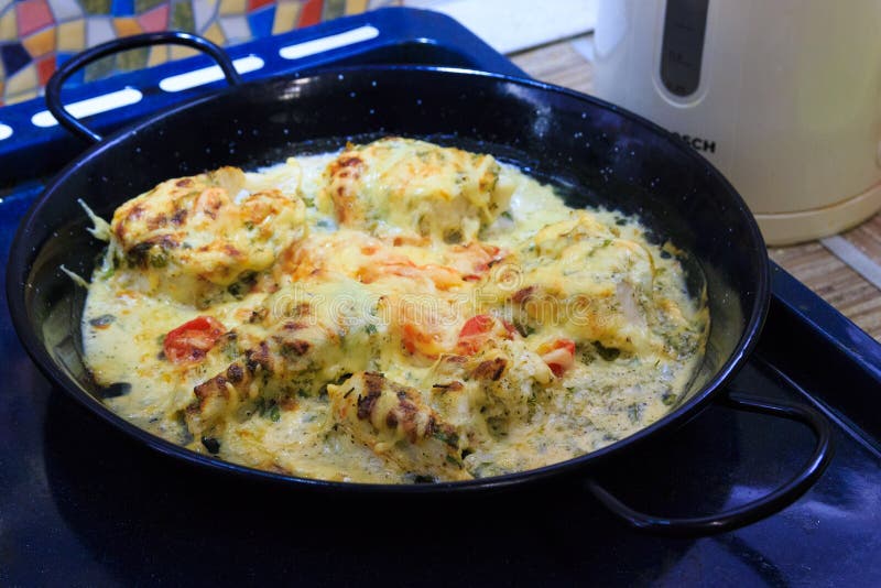 Baked Fish with Cheese and Vegetables. Stock Photo - Image of cuisine ...