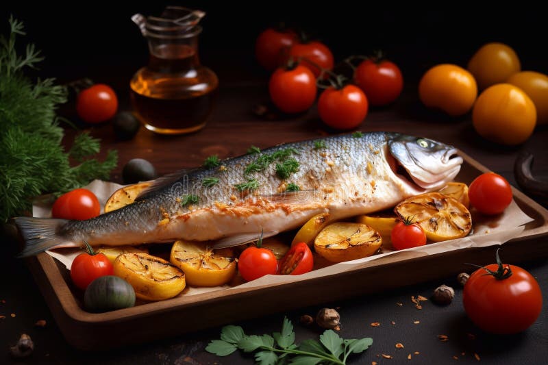Baked Fish Dish. AI Generated Stock Illustration - Illustration of ...