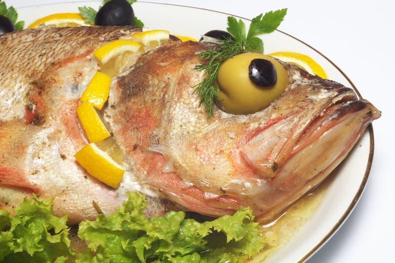 Baked fish isolated stock image. Image of perch, bass - 5330957